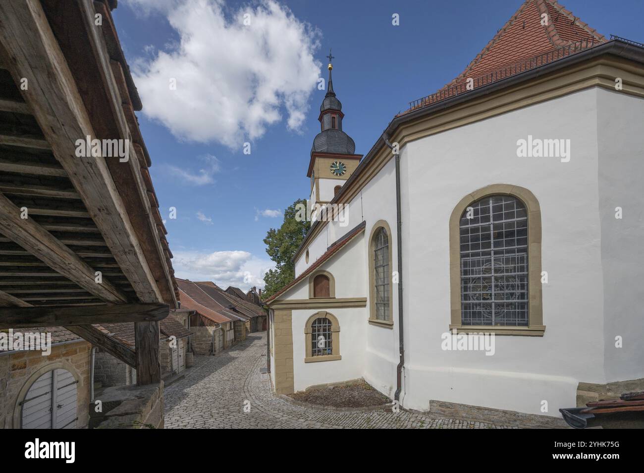 Former so-called Kirchgaden, barns, on the right the Protestant St John ...