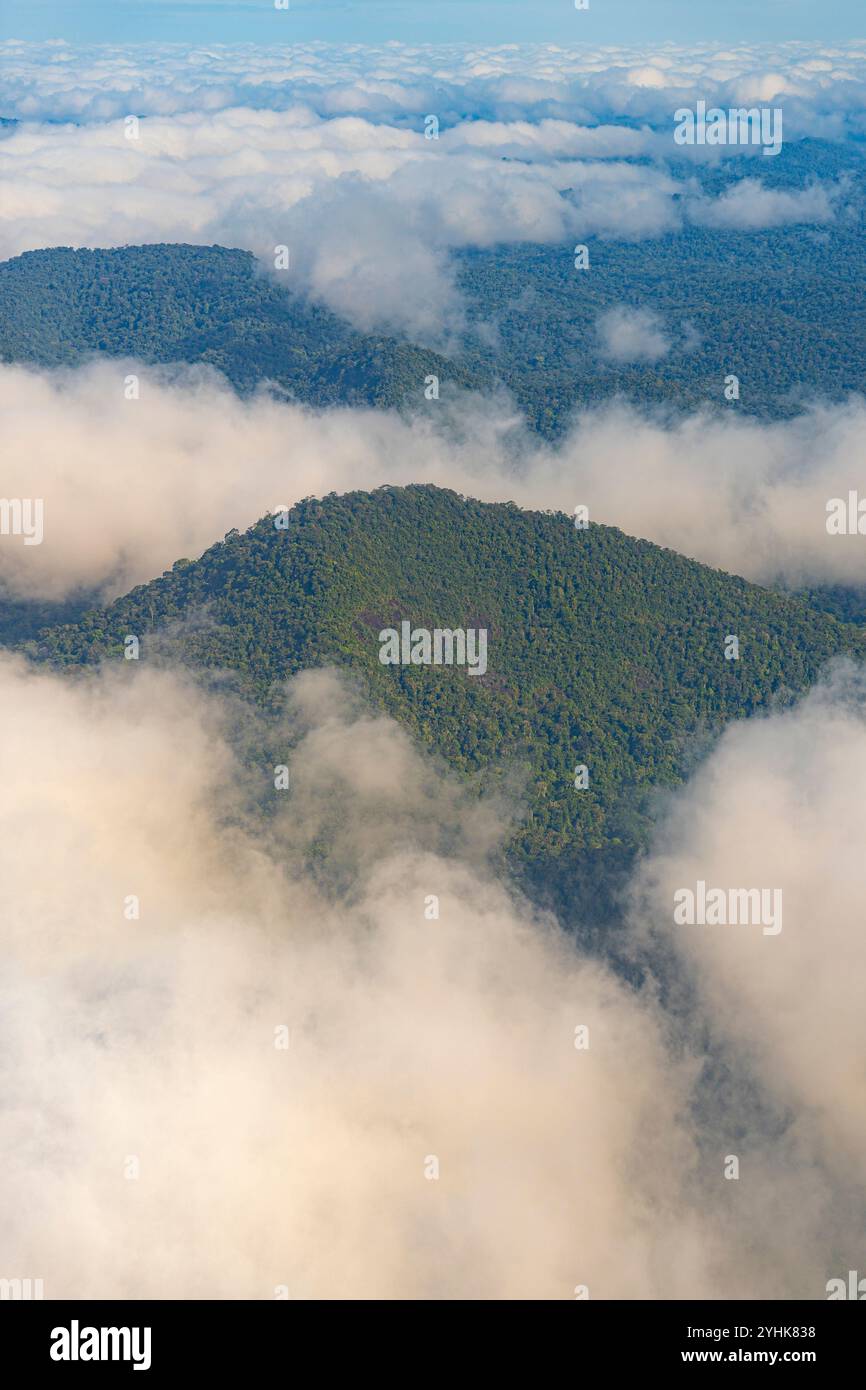 Mountain overlooking the Amazon rainforest. A view from the air of one ...
