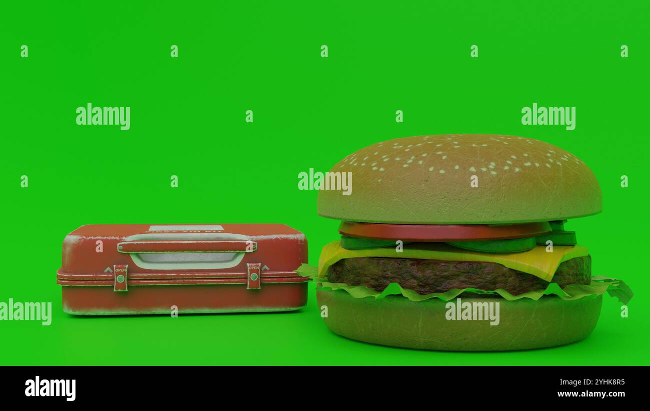 First Aid Kit and burger 4k photos Stock Photo - Alamy