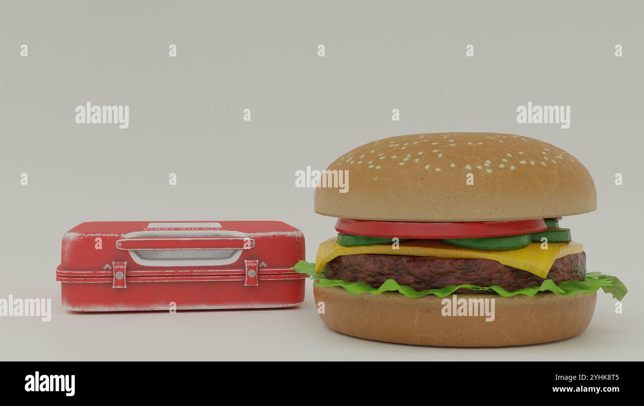 First Aid Kit and burger 4k photos Stock Photo - Alamy