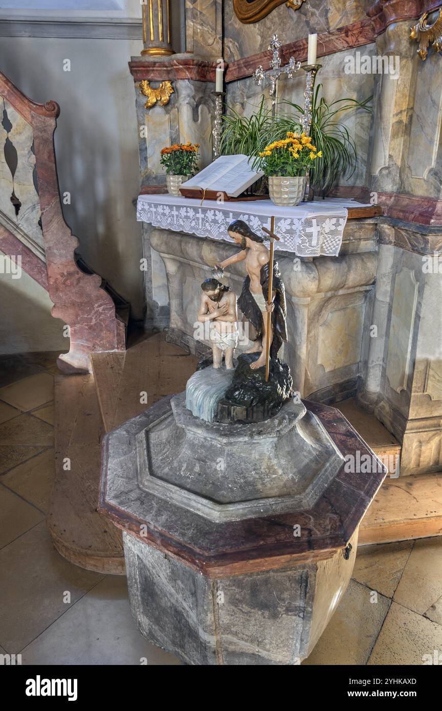 Side altar and baptismal font, Parish Church of St Alexander ...