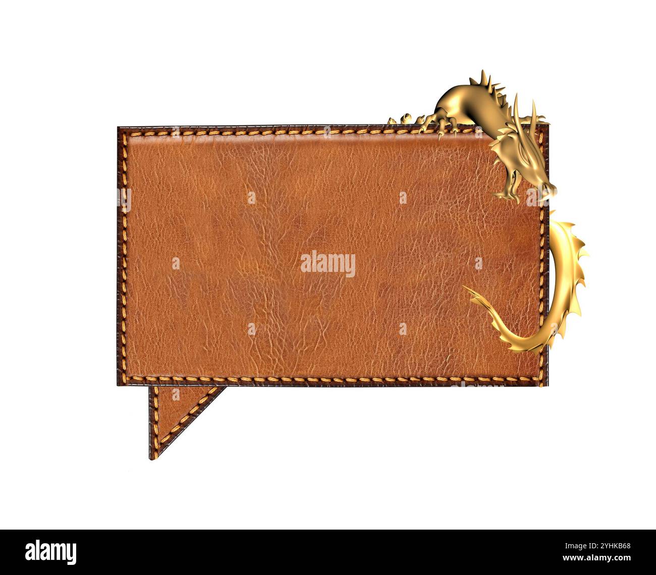 Golden dragon and empty comic speech bubble from leather texture of ...