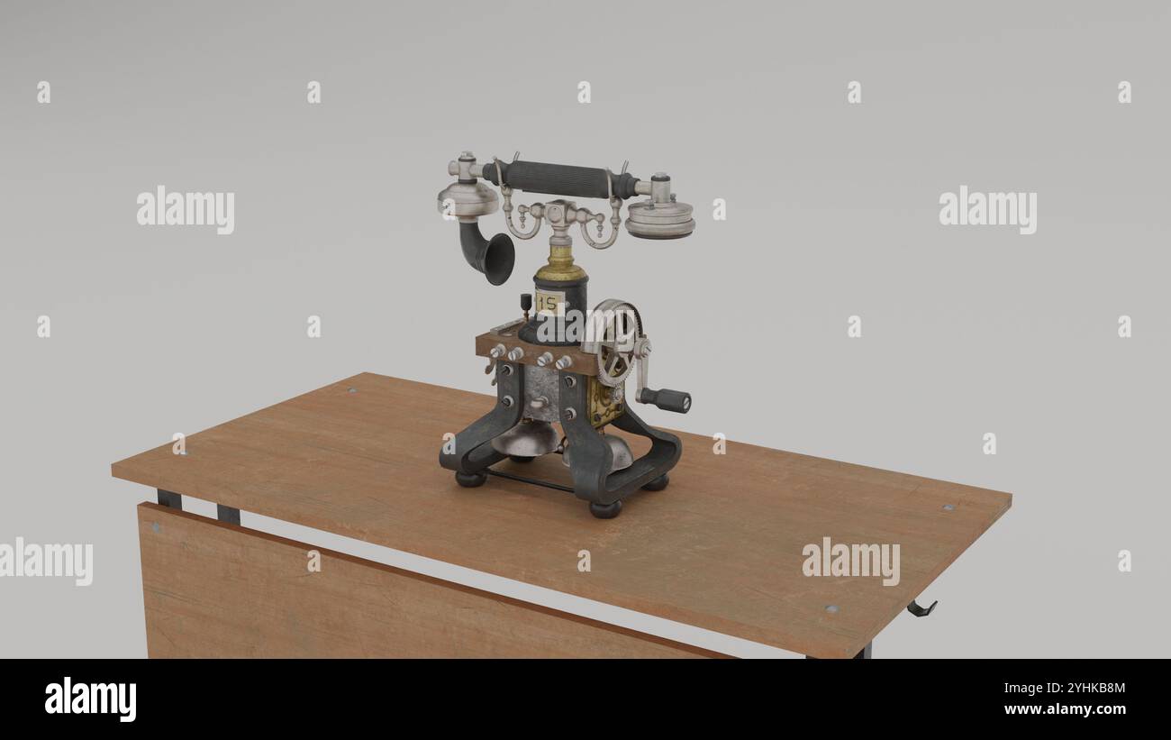 Antique telephone on school desk 4k photos. Antique Gear Telephone ...