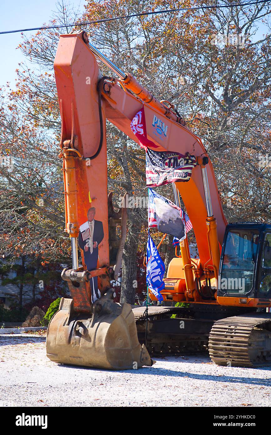 A heavy-duty shovel decorated with Trump signage in East Dennis ...