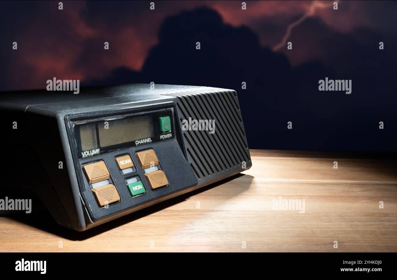 Two way radio ready to punch an emergency signal through on a wood ...