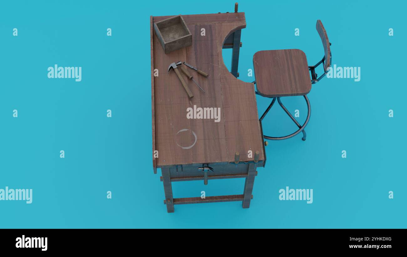 workbench with chair Stock Photo - Alamy