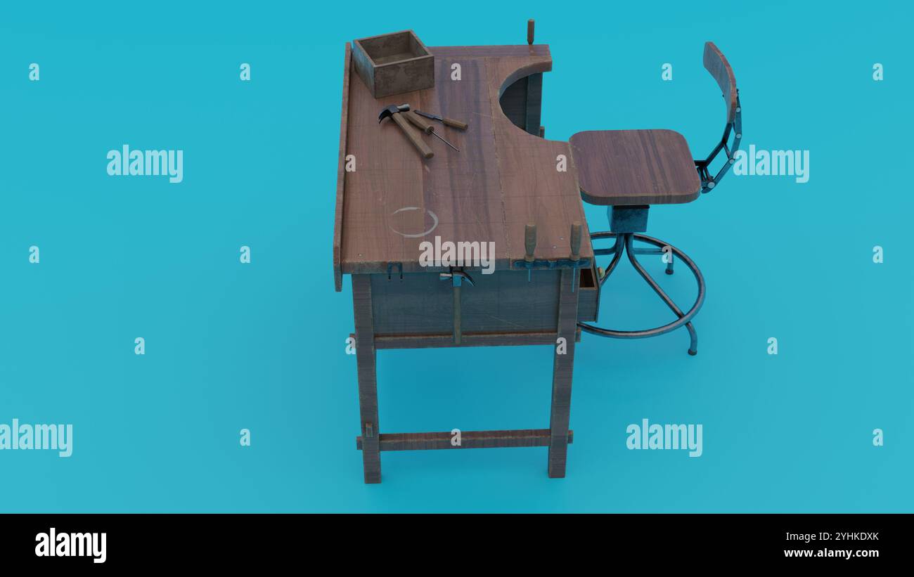 workbench with chair Stock Photo - Alamy