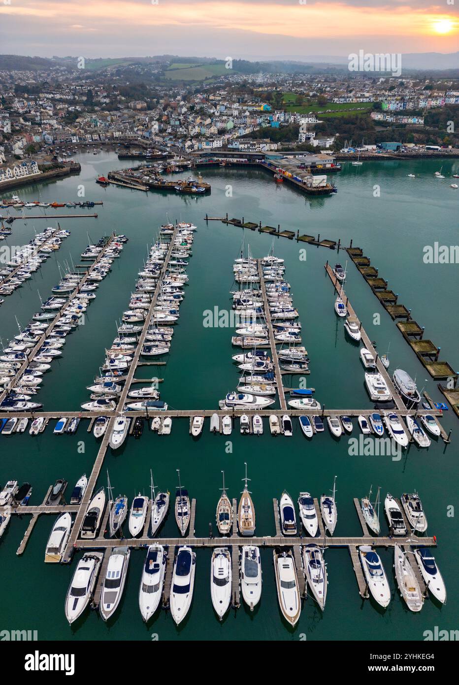 Aerial view of the marina and harbor at Brixham on the south coast of ...
