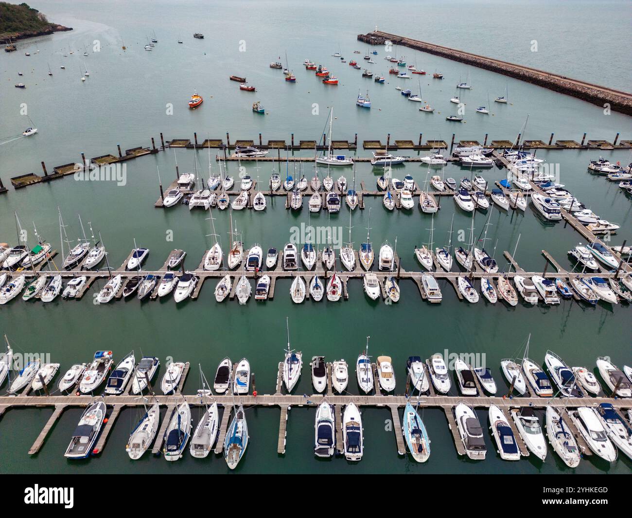 Aerial view of the marina at Brixham on the south coast of Devon in the ...