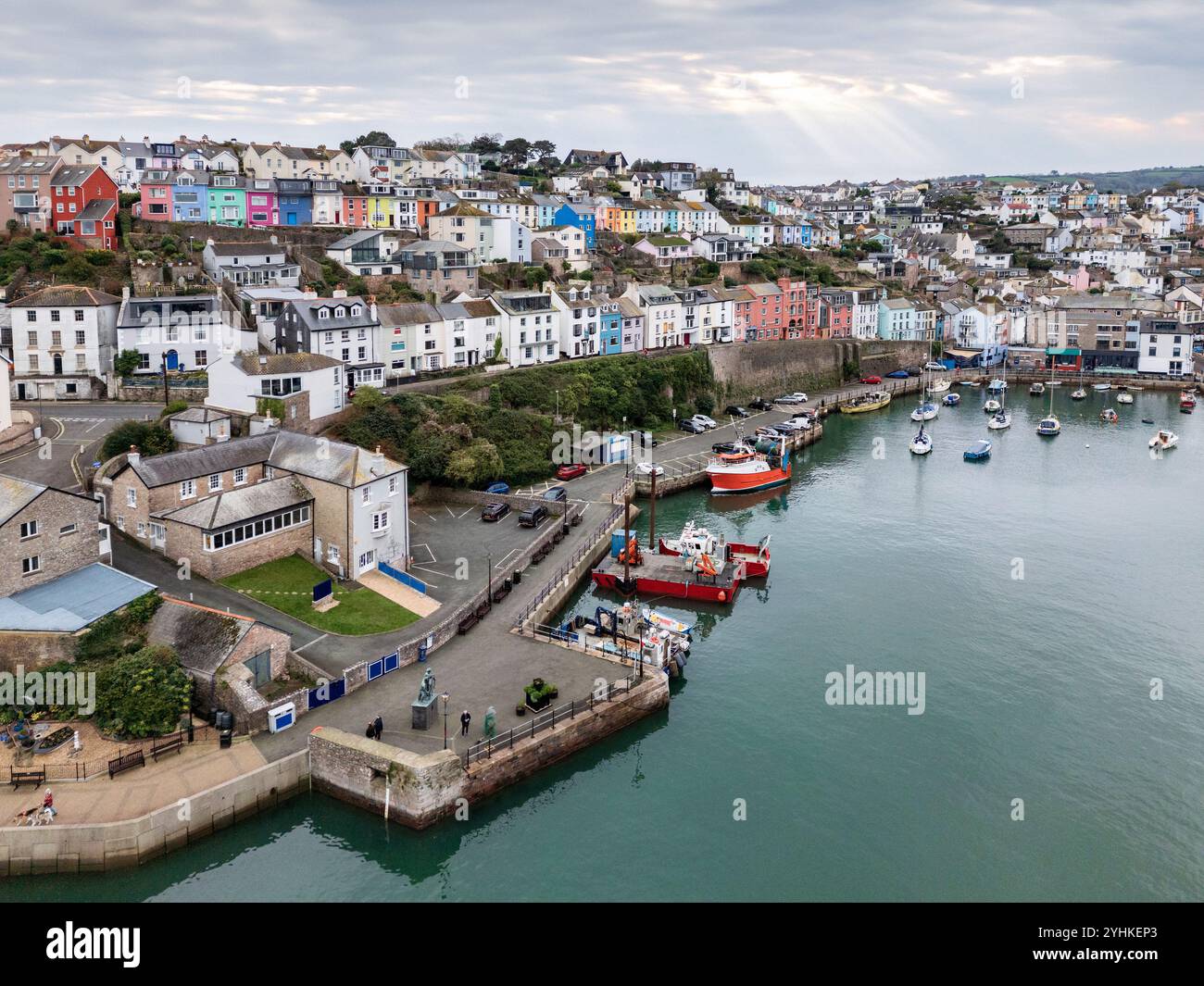 Aerial view of Brixham Harbor on the south coast of Devon in the ...