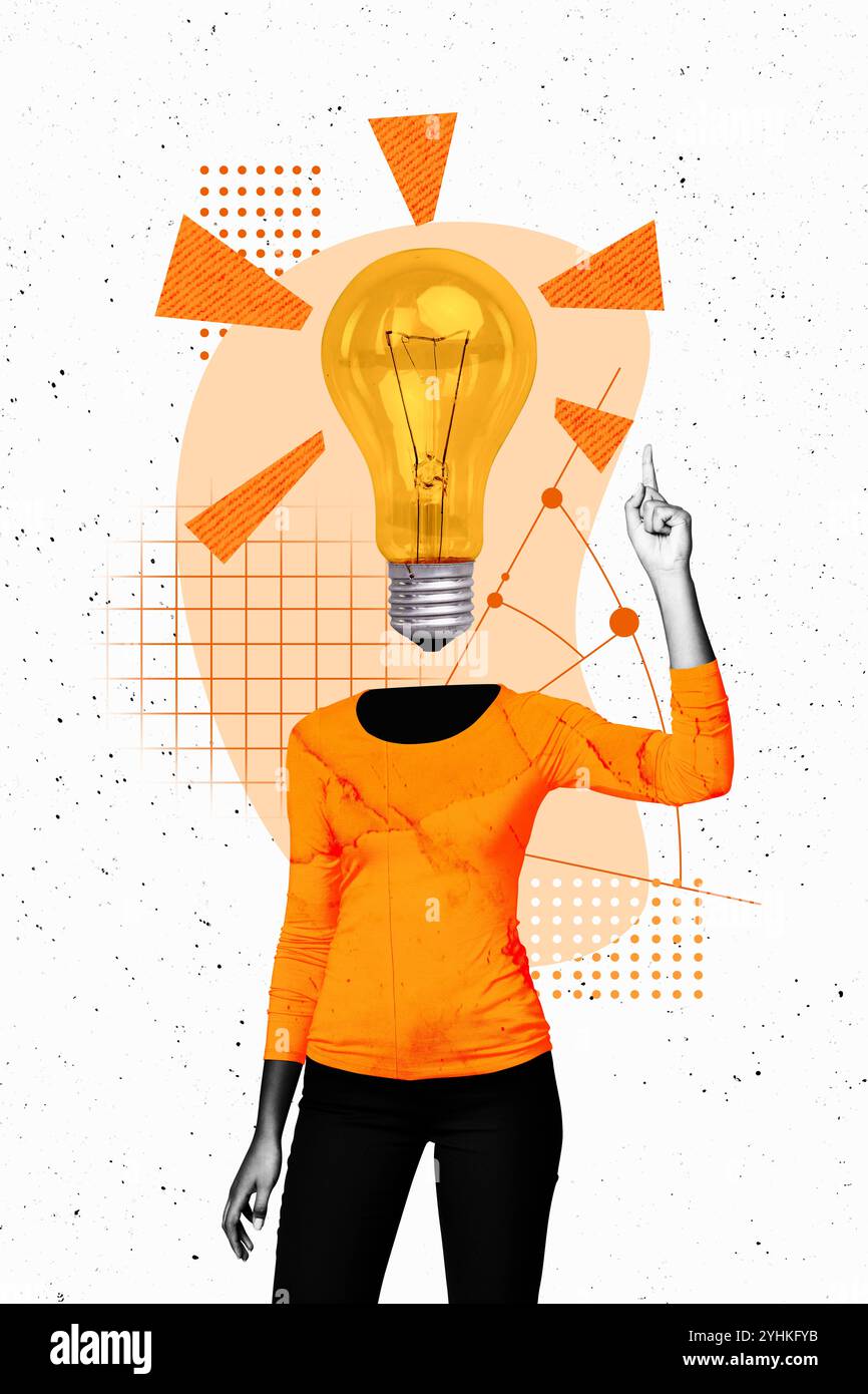 Vertical photo collage of headless anonym businesswoman instead face ...