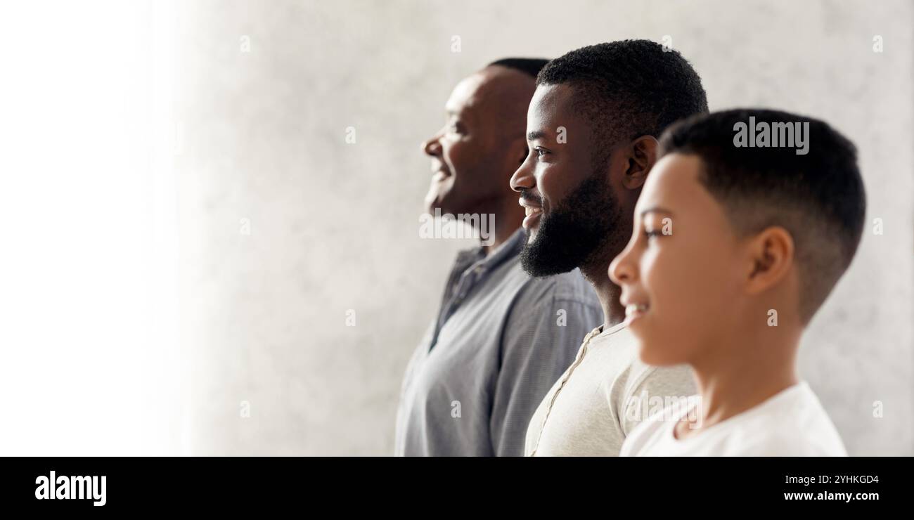Multi Generational Family. Side View Of Black Son, Father And ...