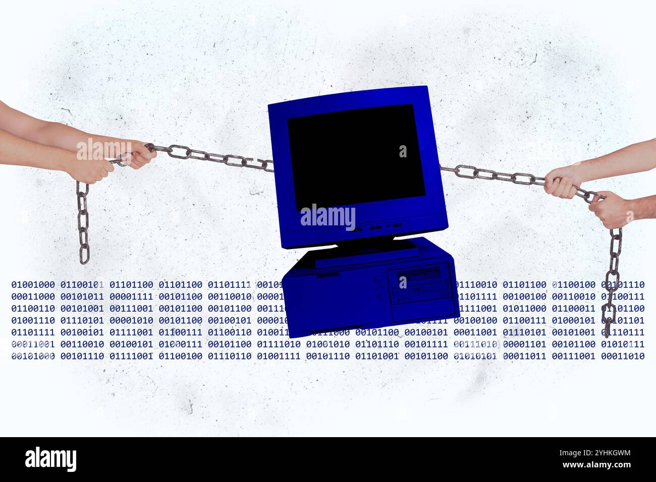 Composite photo collage of hands pull metal chain trap addiction pc ...