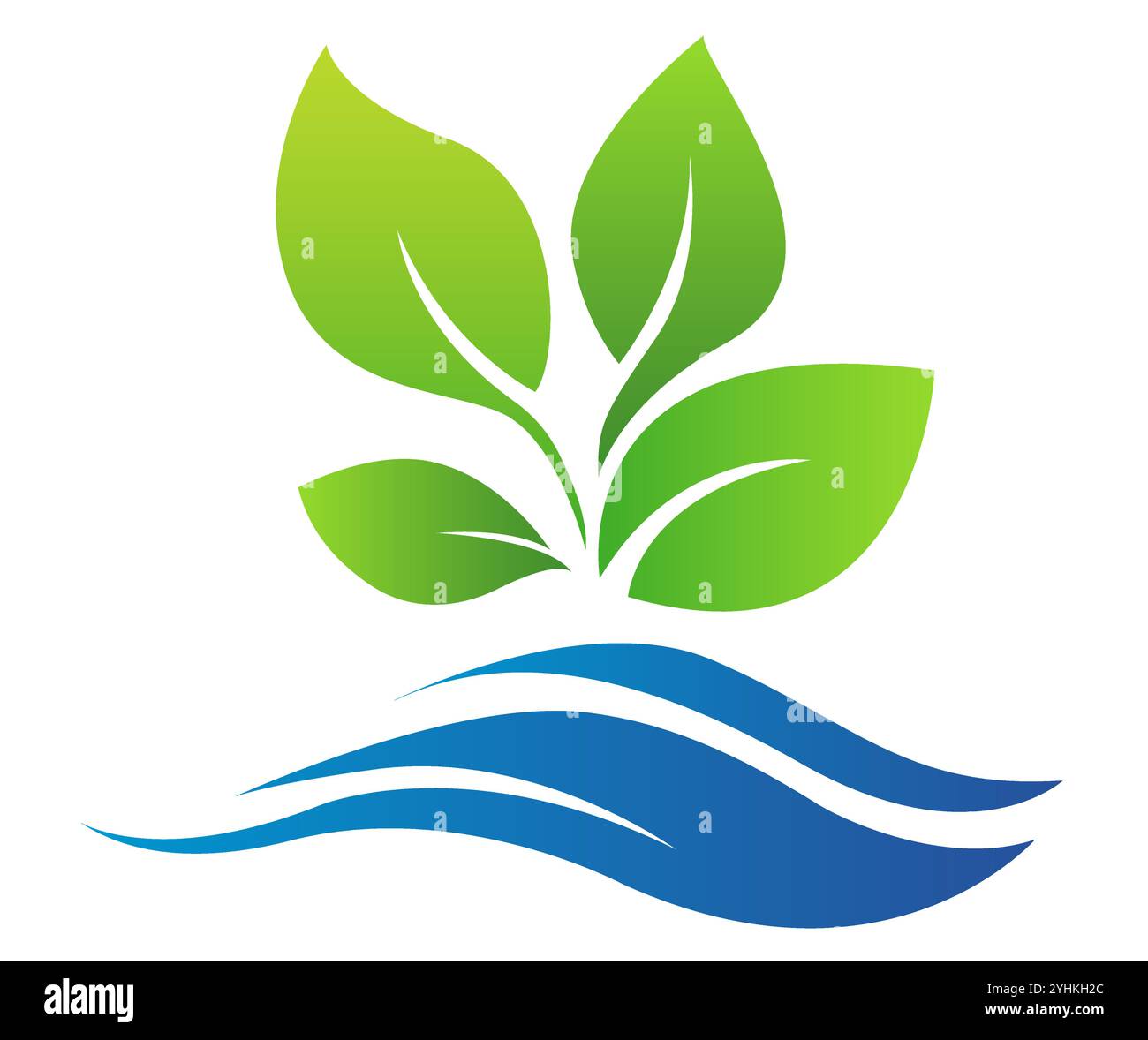 A logo design featuring green leaves growing above stylized water waves ...