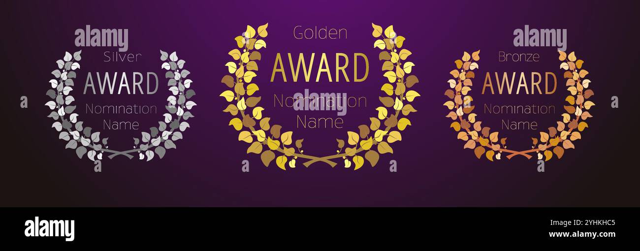 Set of metallic style branches. Gold, silver and bronze awards. Clip ...