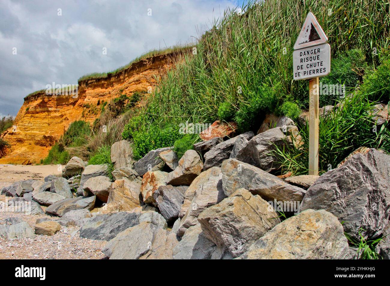 Sign warning tourists "Danger risque de chute de pierres" (Danger of ...