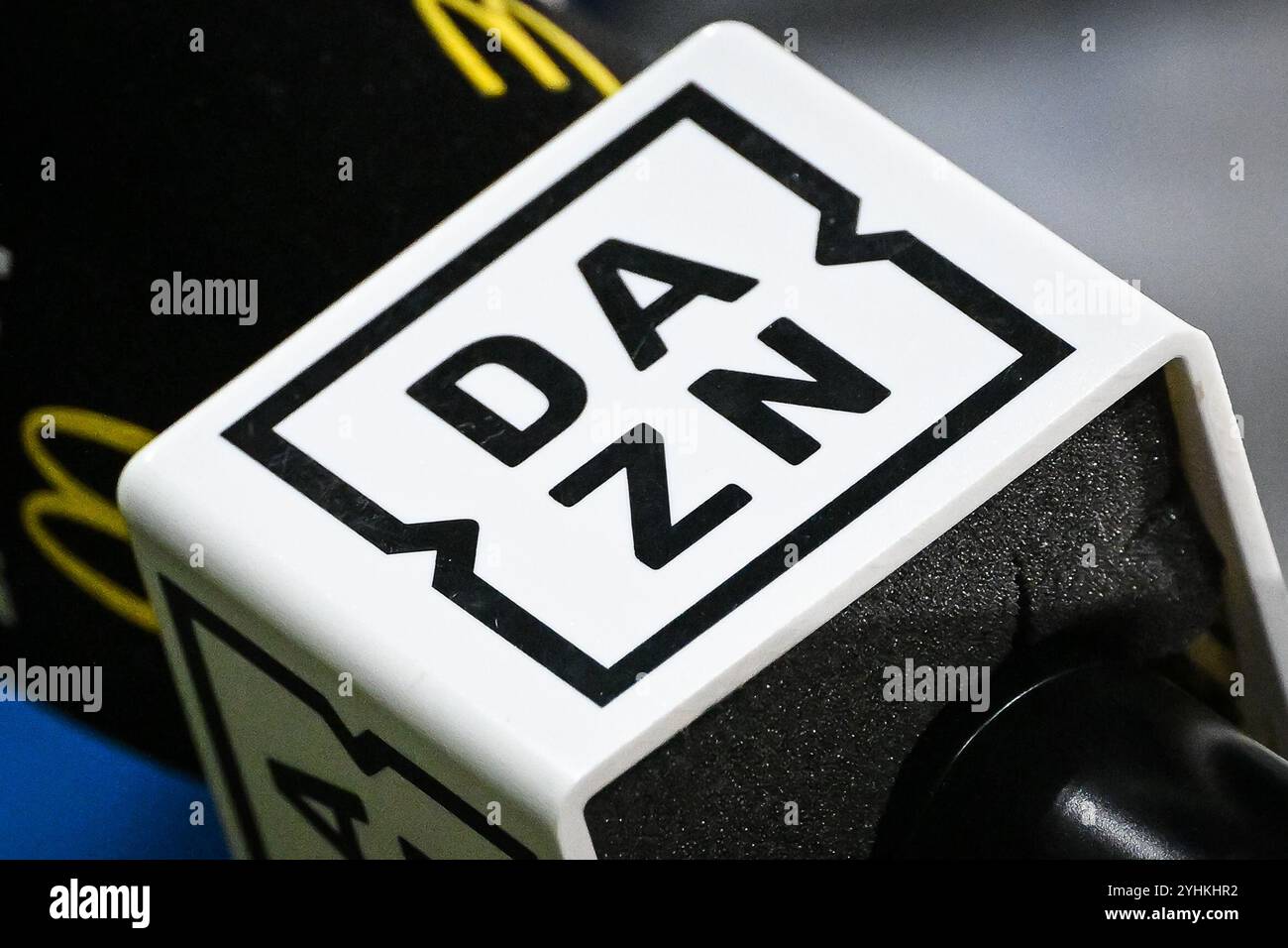 Illustration of the microphone with the official DAZN logo during the ...