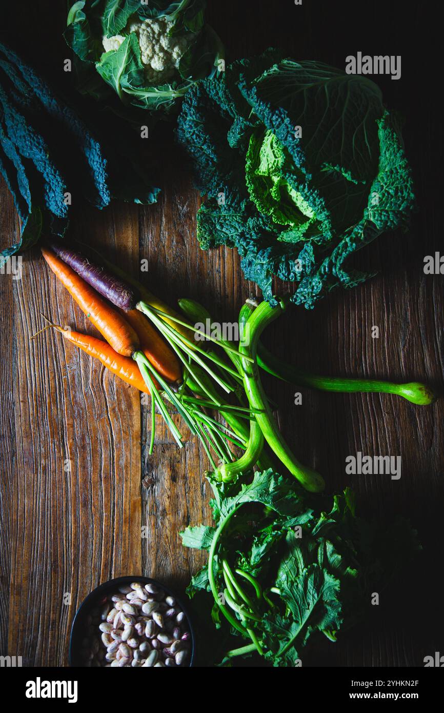 Vege-table, a wood maden table with lots of fresh organic vegetables ...
