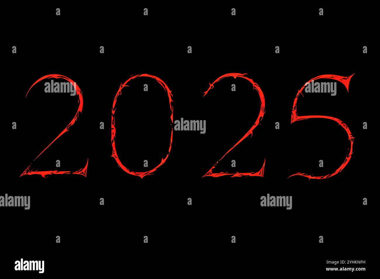 Demonic, fire font with the number 2025 on a black background ...