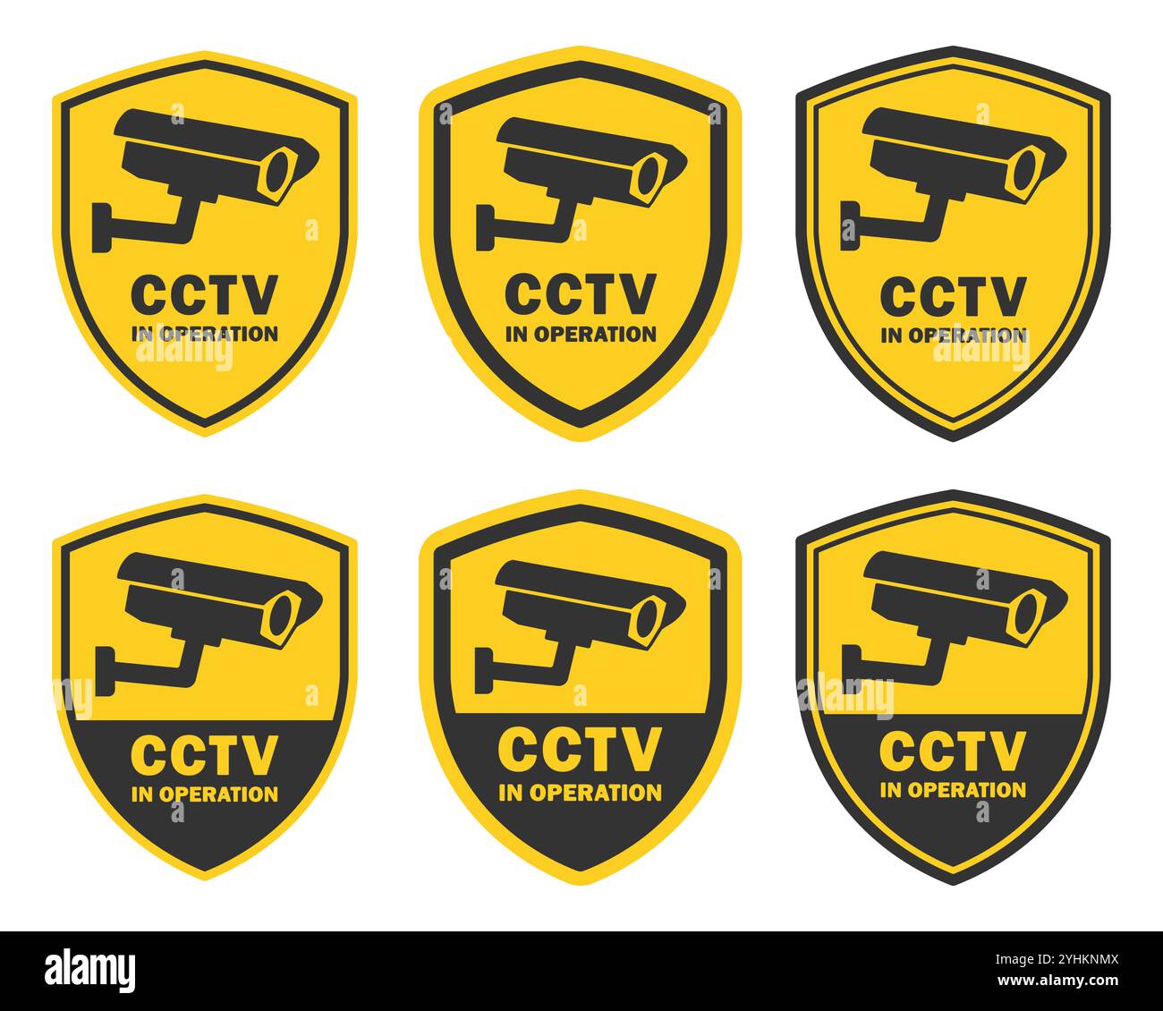 Warning yellow black sign set. Security cameras in use symbol icon ...