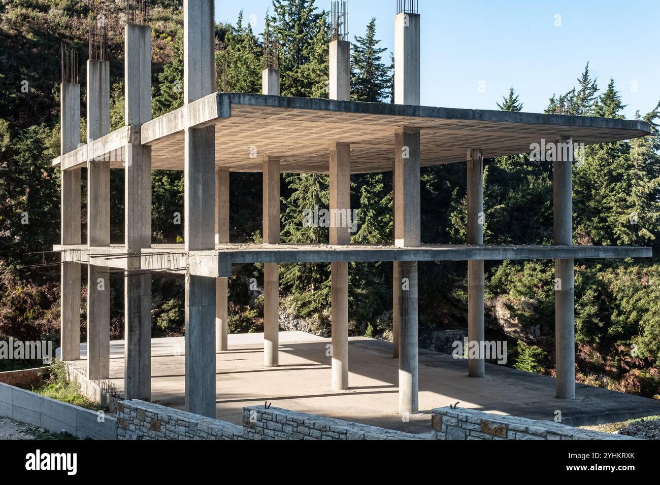 Under construction House or Villa. Foundation work of housing ...