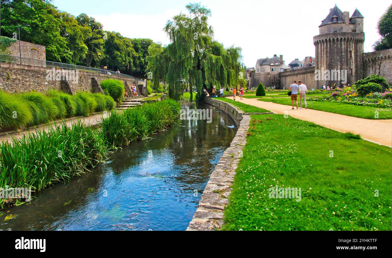La Marle River and gardens and the Connetable Tower, Vannes, Morbihan ...