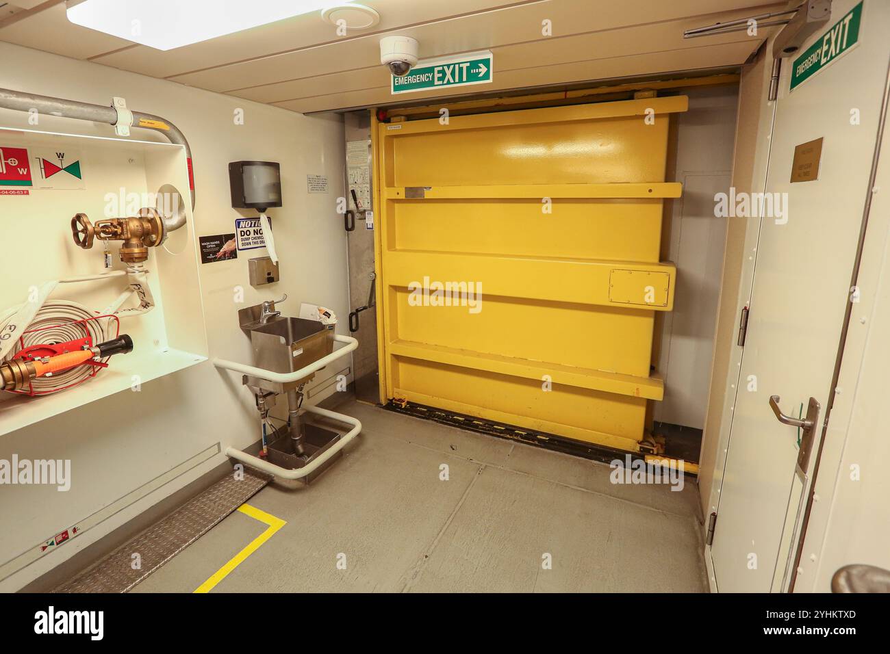 Safety features on cruise ship at sea: watertight doors, sink drain ...