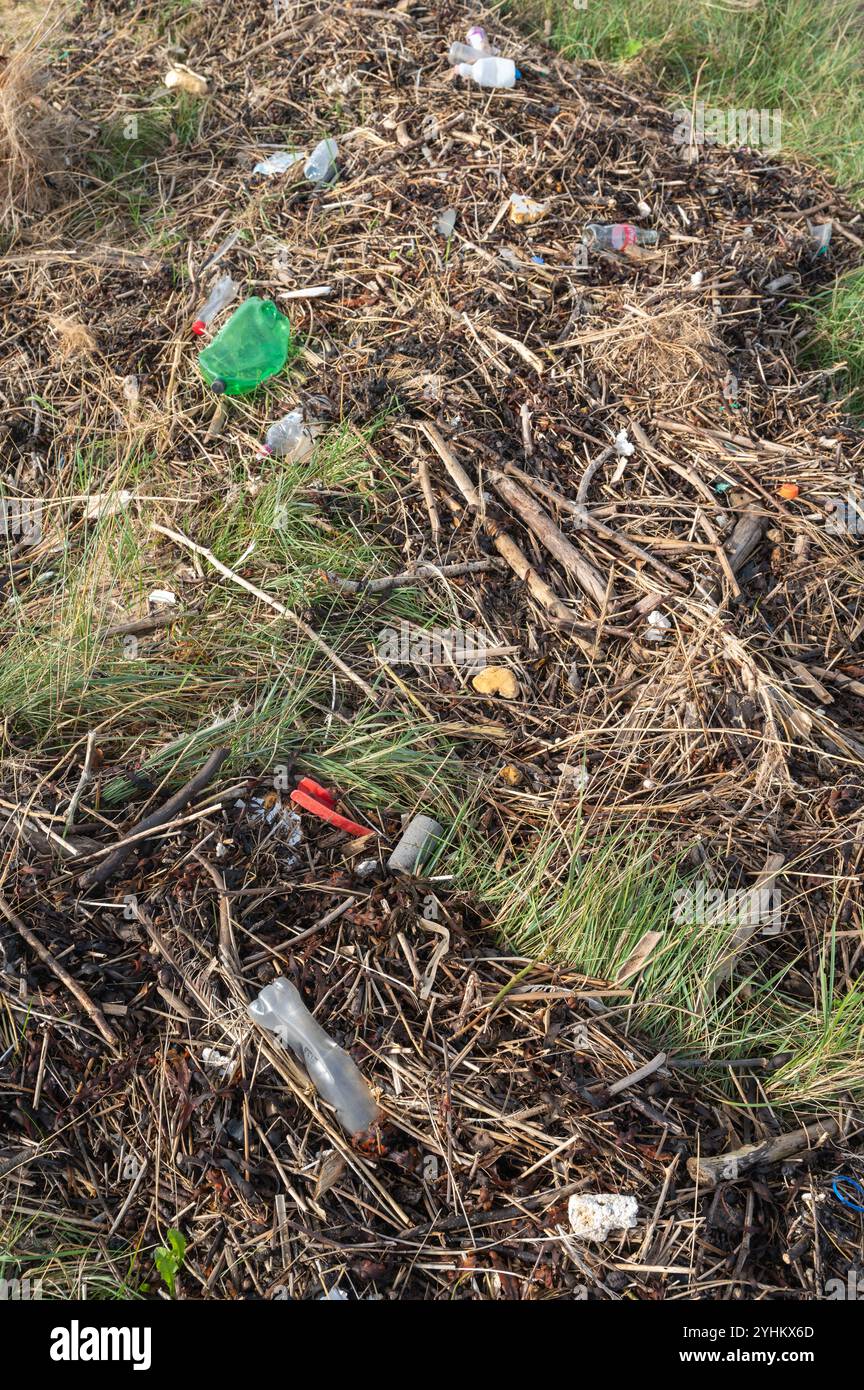 Plastic litter in strandline, Oxwich National Nature Reserve, Gower ...