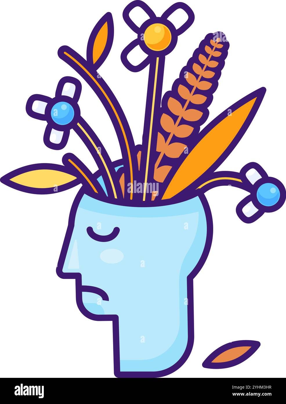 Vector graphic illustration of wilted nosegay blooming out from head in ...