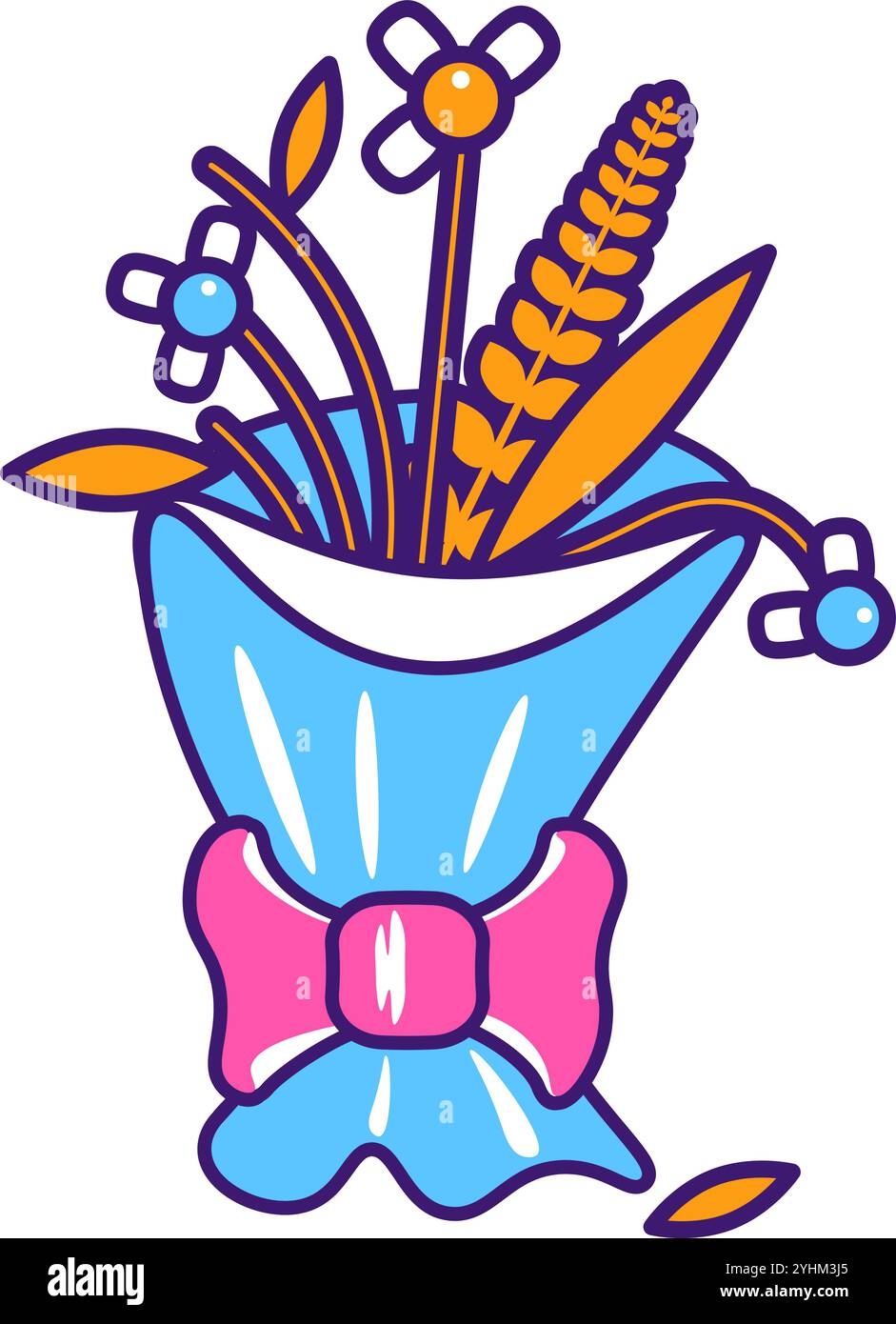 Vector graphic illustration of bouquet of wilted flowers in a vibrant ...