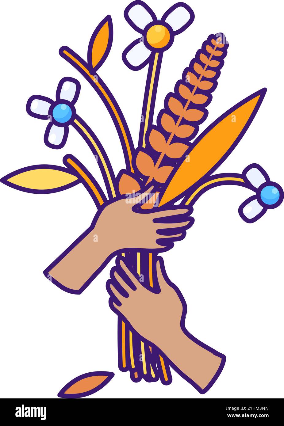 Vector graphic illustration of hands holding a bunch of wilted flowers ...