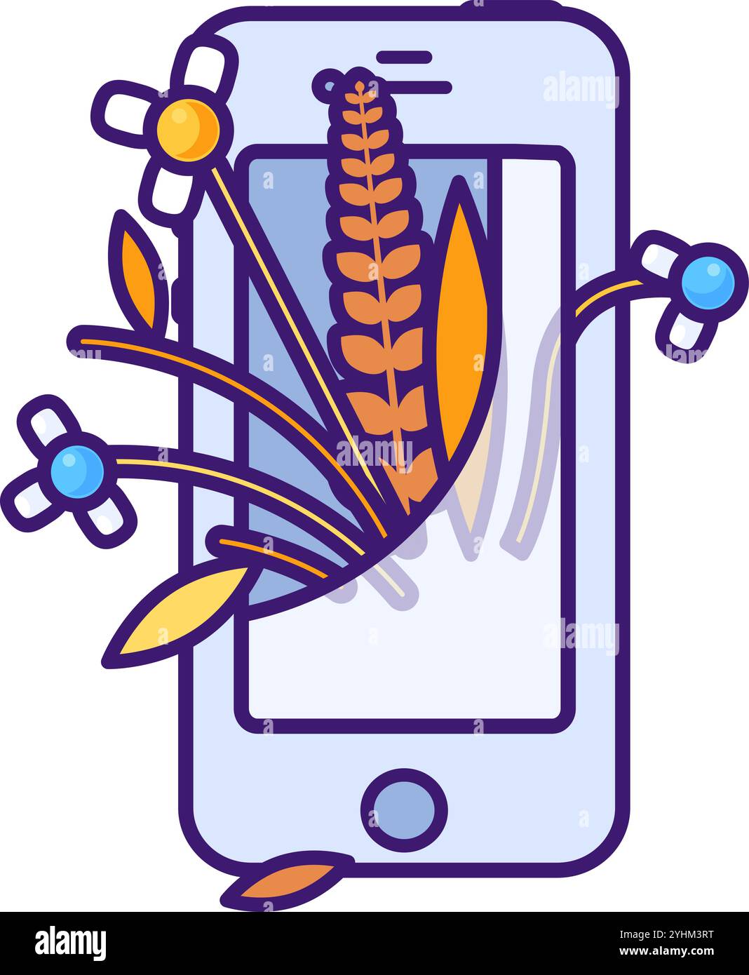 Vector graphic illustration of dry nosegay growing out from phone in ...