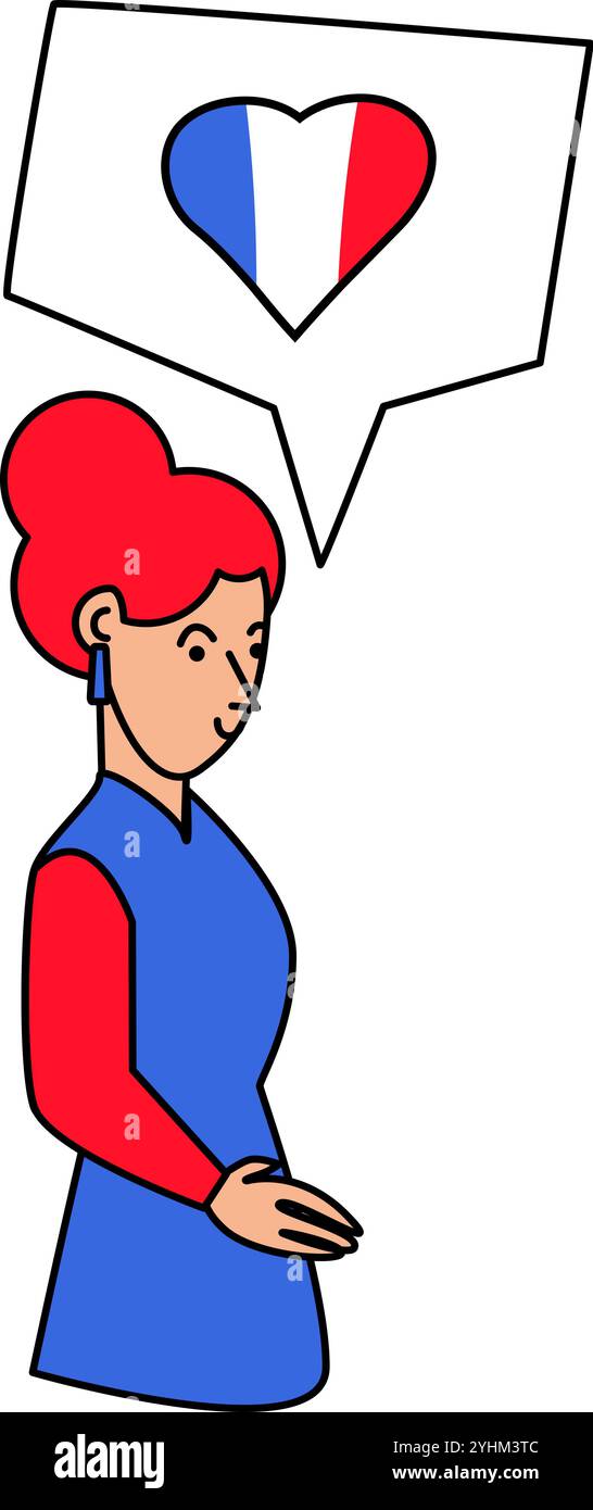 Vector illustration of a woman having a conversation in French in ...