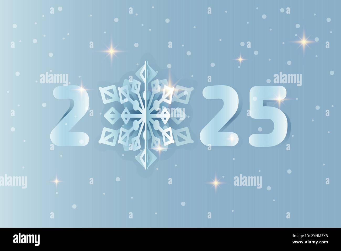 Horizontal Happy 2025 New Year Holiday poster in frozen winter colors ...