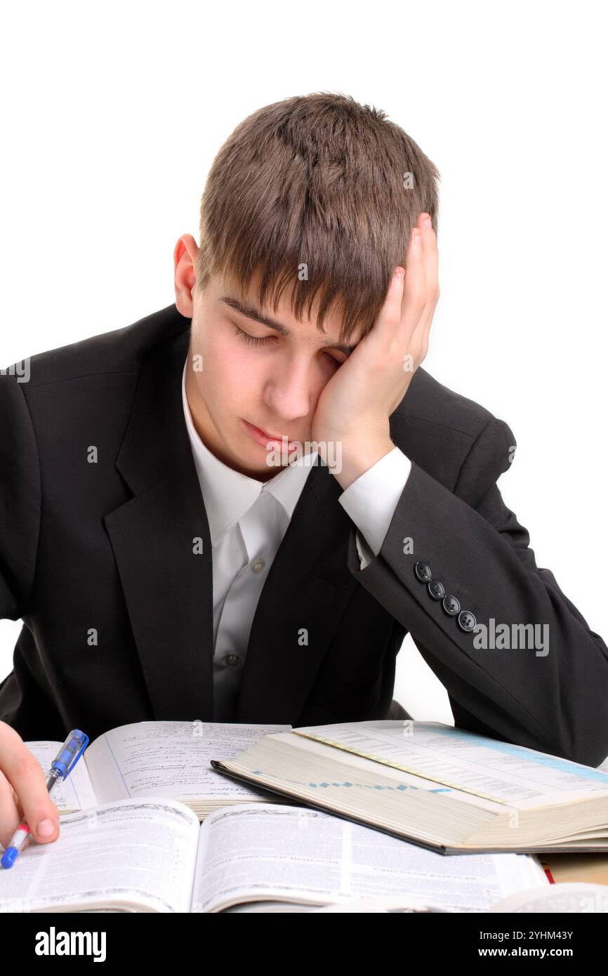 tired student after hard work for exam Stock Photo - Alamy