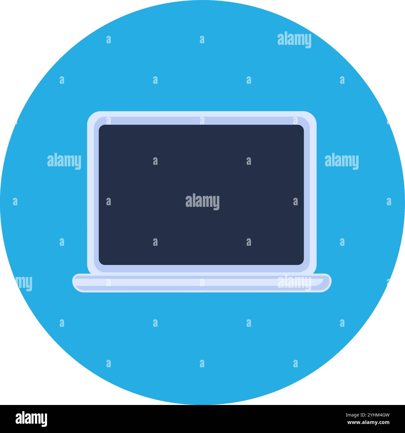 Open laptop round sticker. Portable personal device abstract techno circle icon for modern and ...