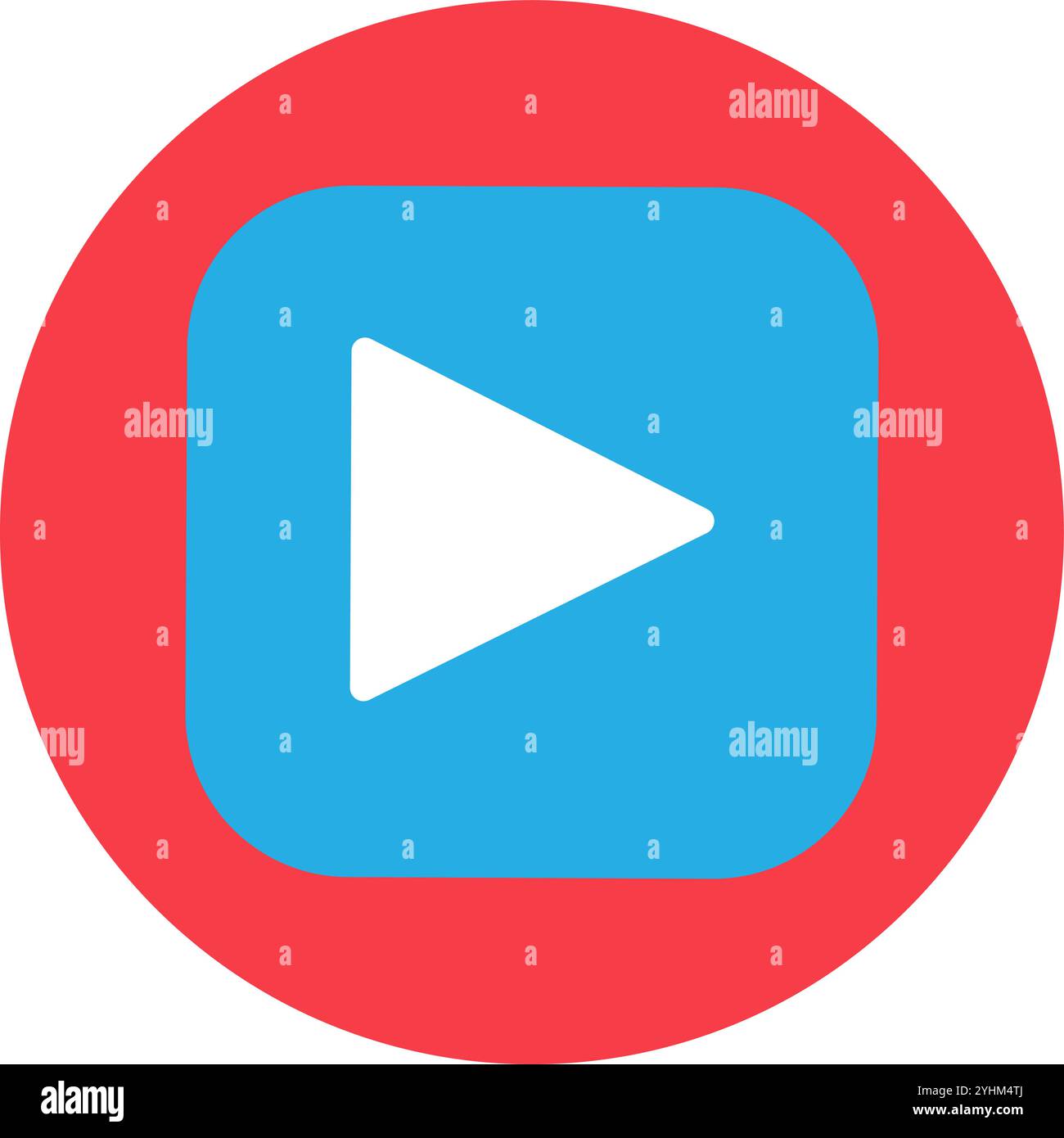 Blue square music player button on round red sticker background icon ...