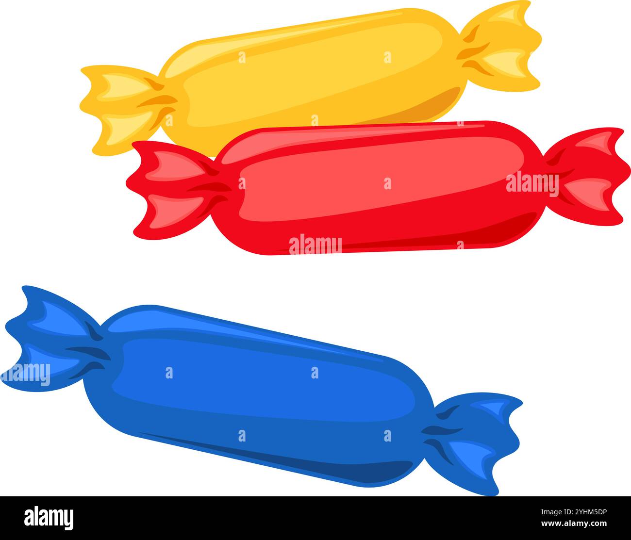 Holiday set of caramel and chocolate candies in multi colored wrappers ...