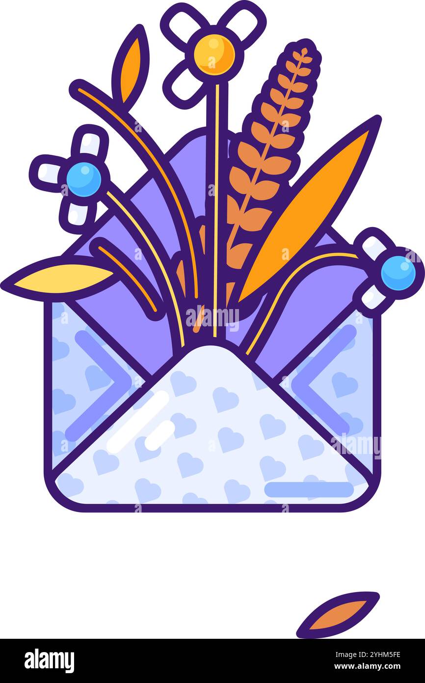 Vector graphic illustration of withered flowers in an envelope in a ...