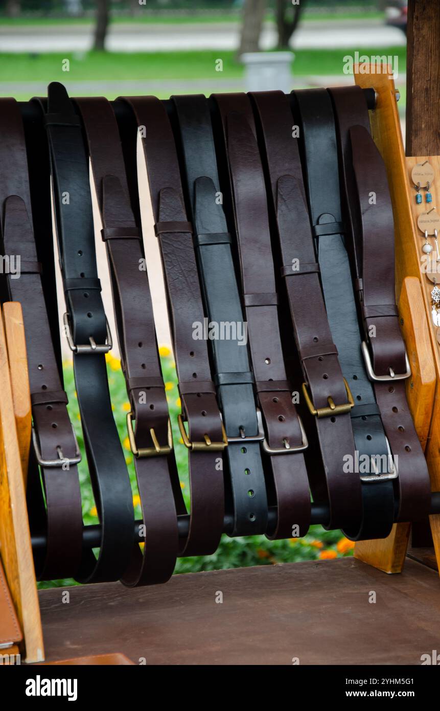 Sale of hard leather products Stock Photo - Alamy
