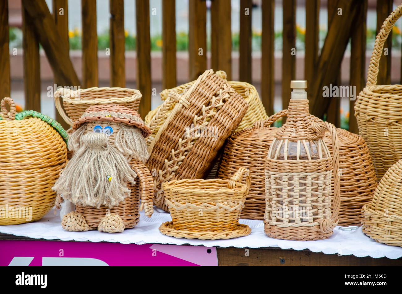 Decorative products and objects made of wicker wood Stock Photo - Alamy