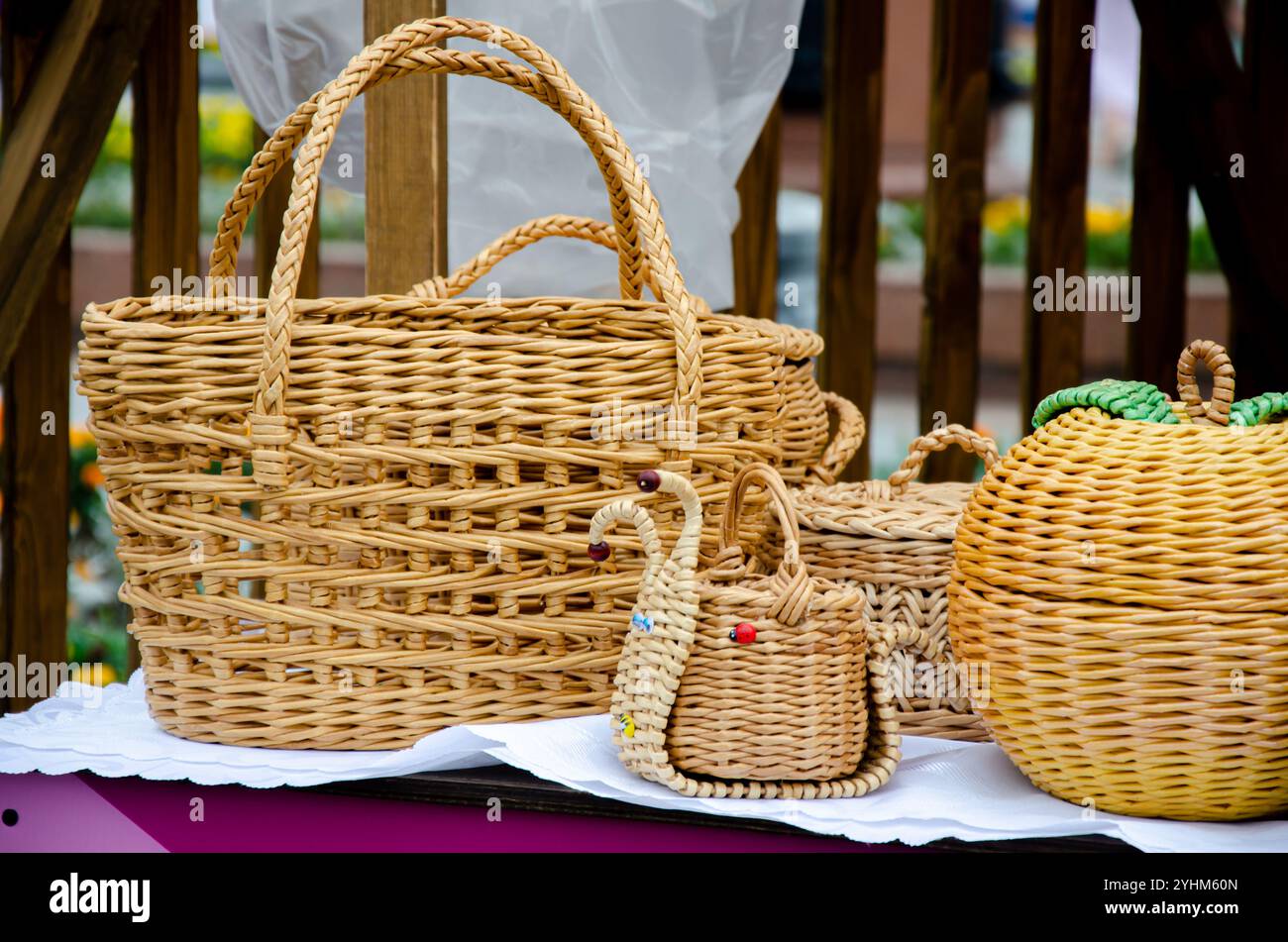 Decorative products and objects made of wicker wood Stock Photo - Alamy