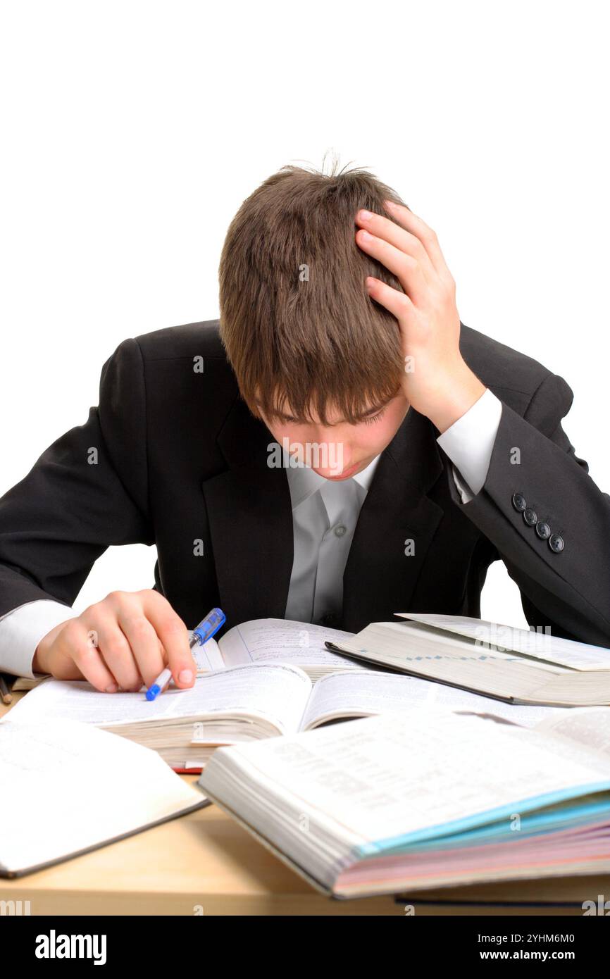 tired student after hard work for exam Stock Photo - Alamy