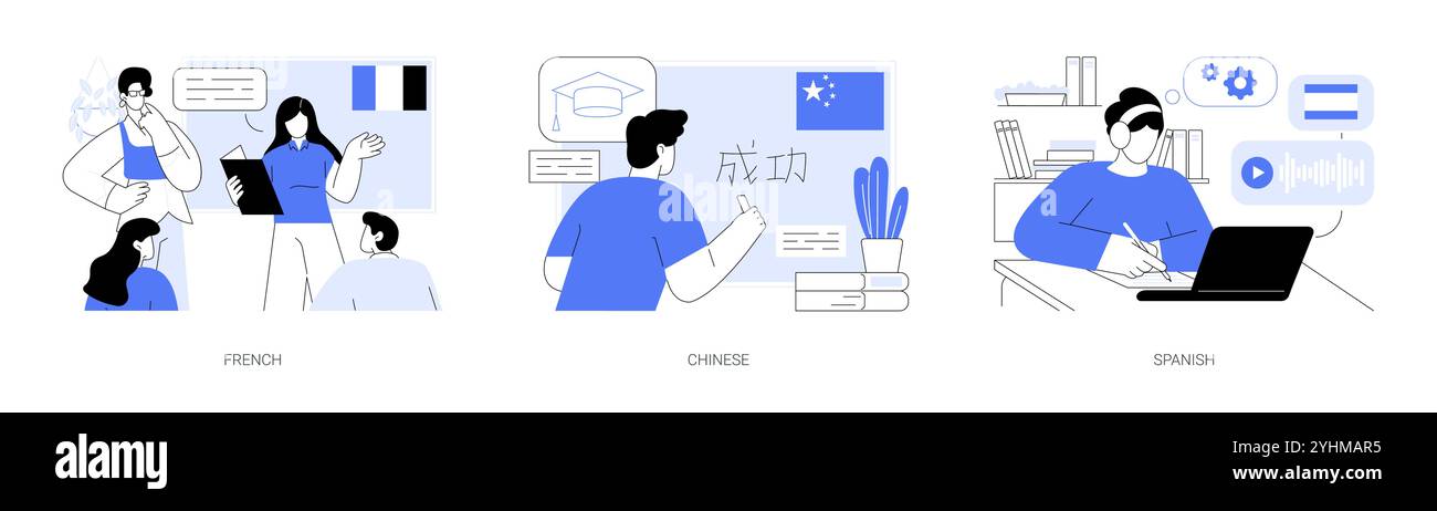 Foreign languages and linguistics isolated cartoon vector illustrations ...