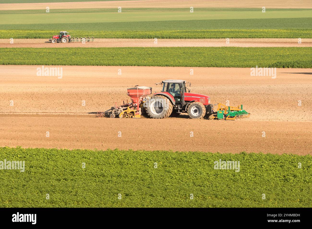 Ploughing and sowing wheat with a combination drill after harvesting ...