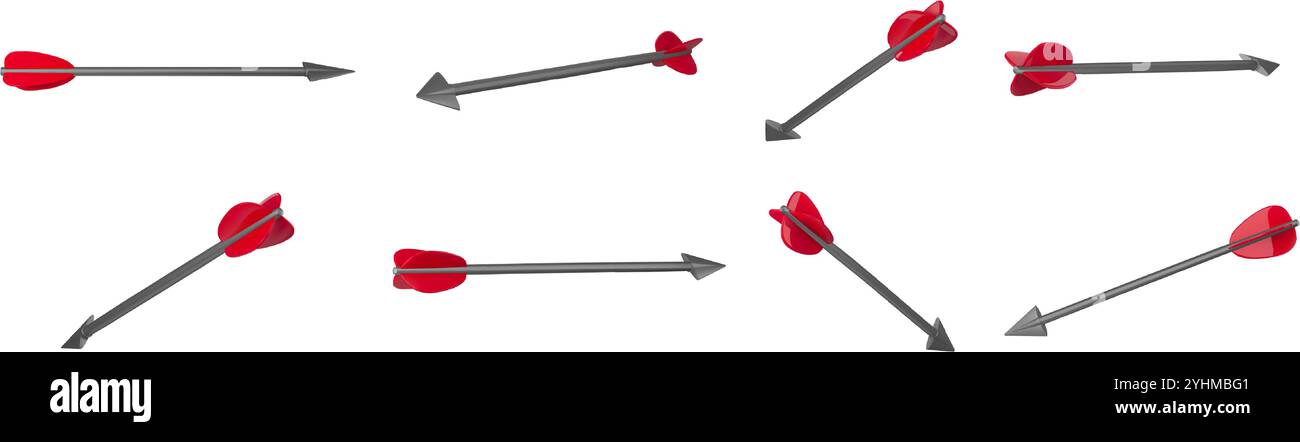 Bow arrows. Sharp point archery arrow with red fletching, arrowhead ...