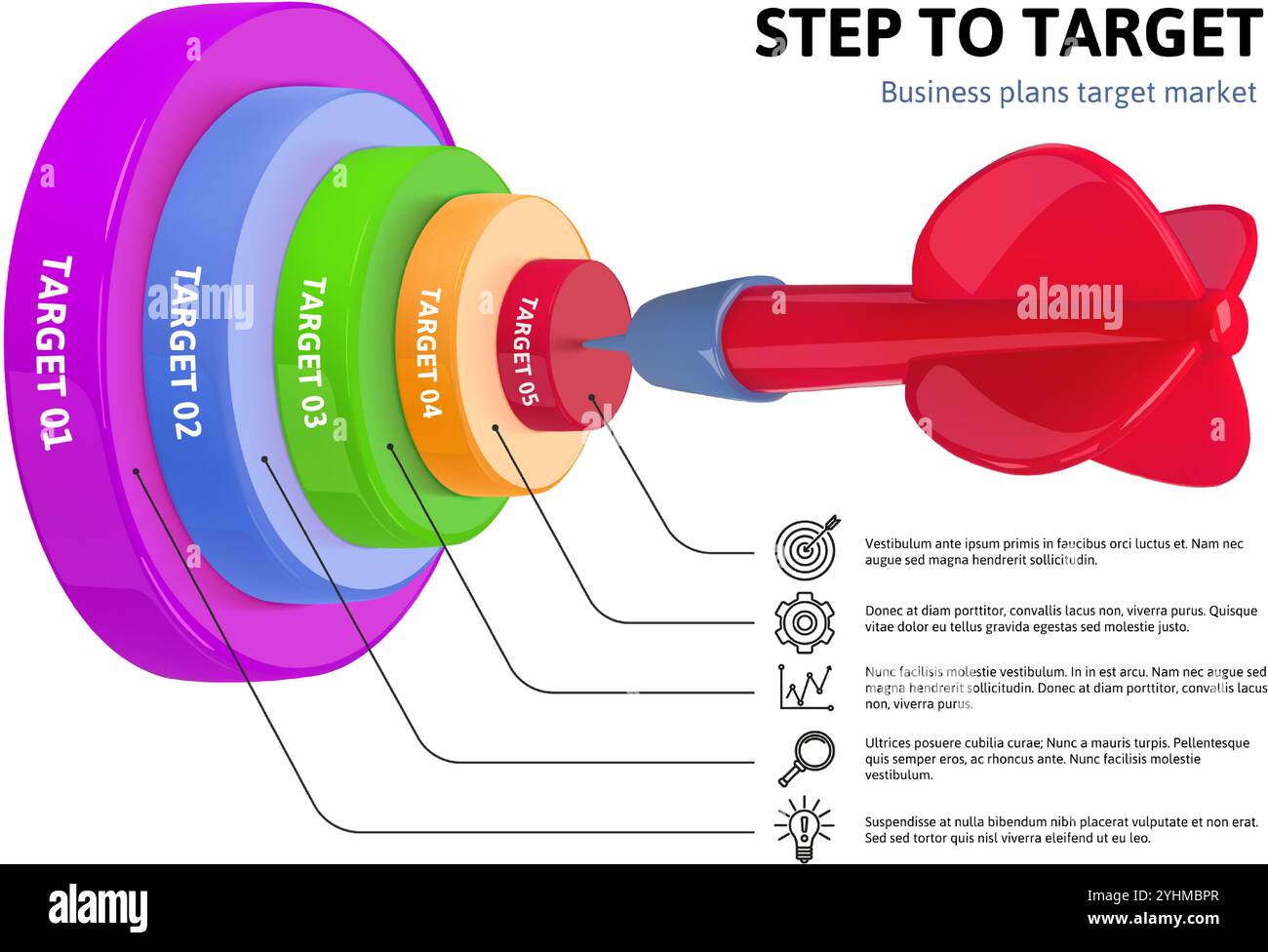 Target market strategy diagram. Dart hitting bullseye 3D business plan ...
