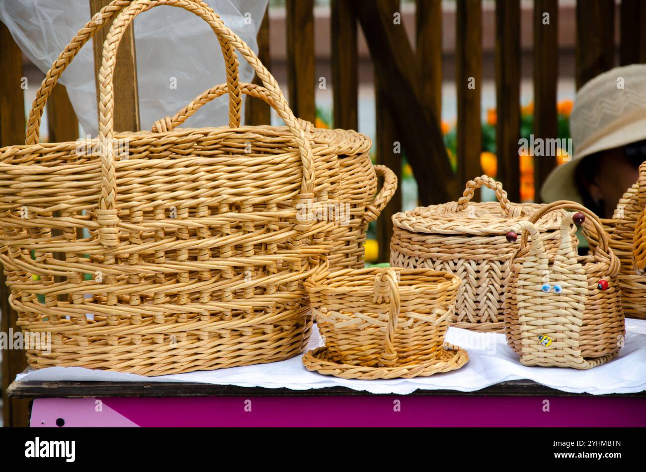 Decorative products and objects made of wicker wood Stock Photo - Alamy