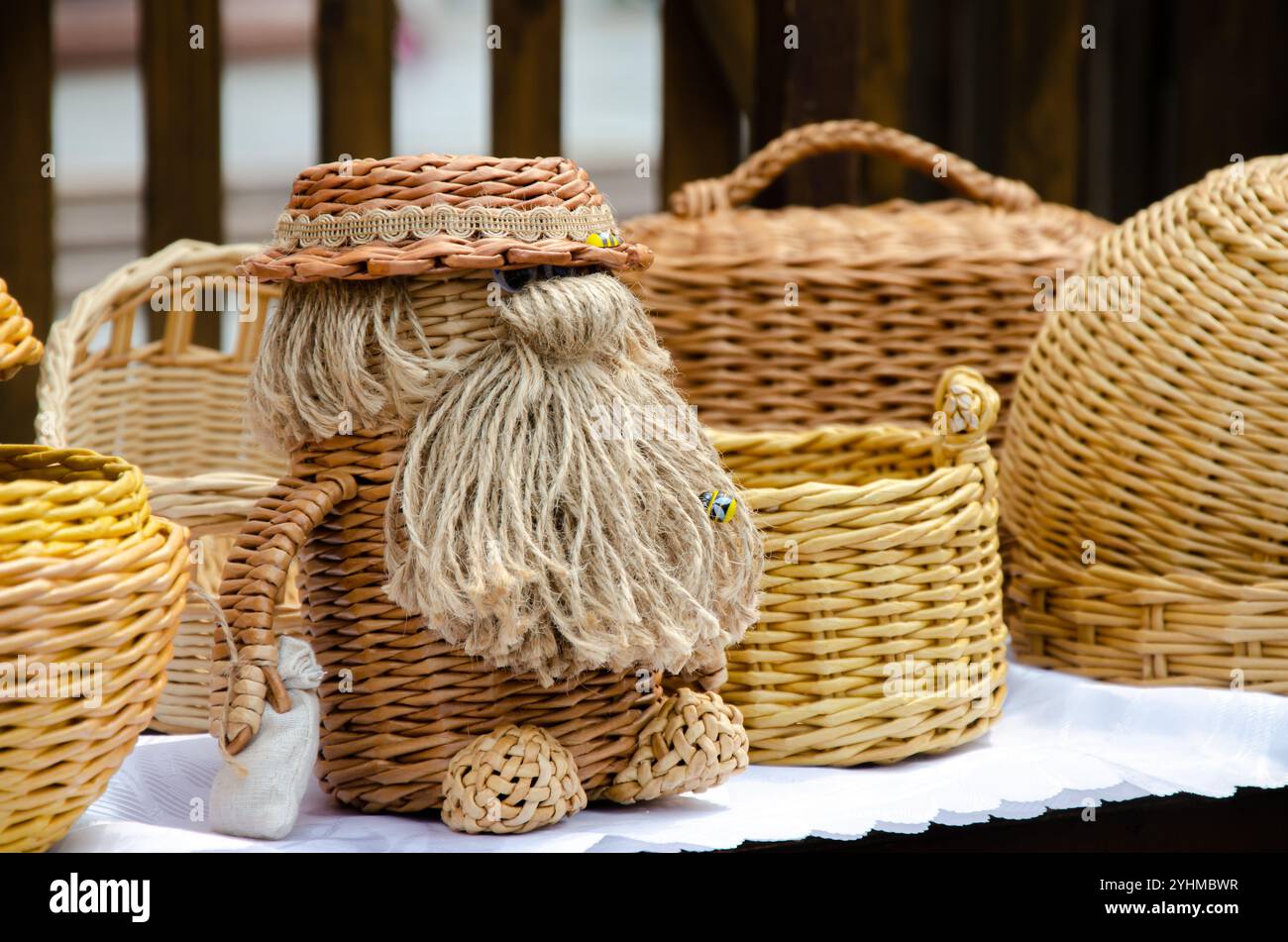Decorative products and objects made of wicker wood Stock Photo - Alamy