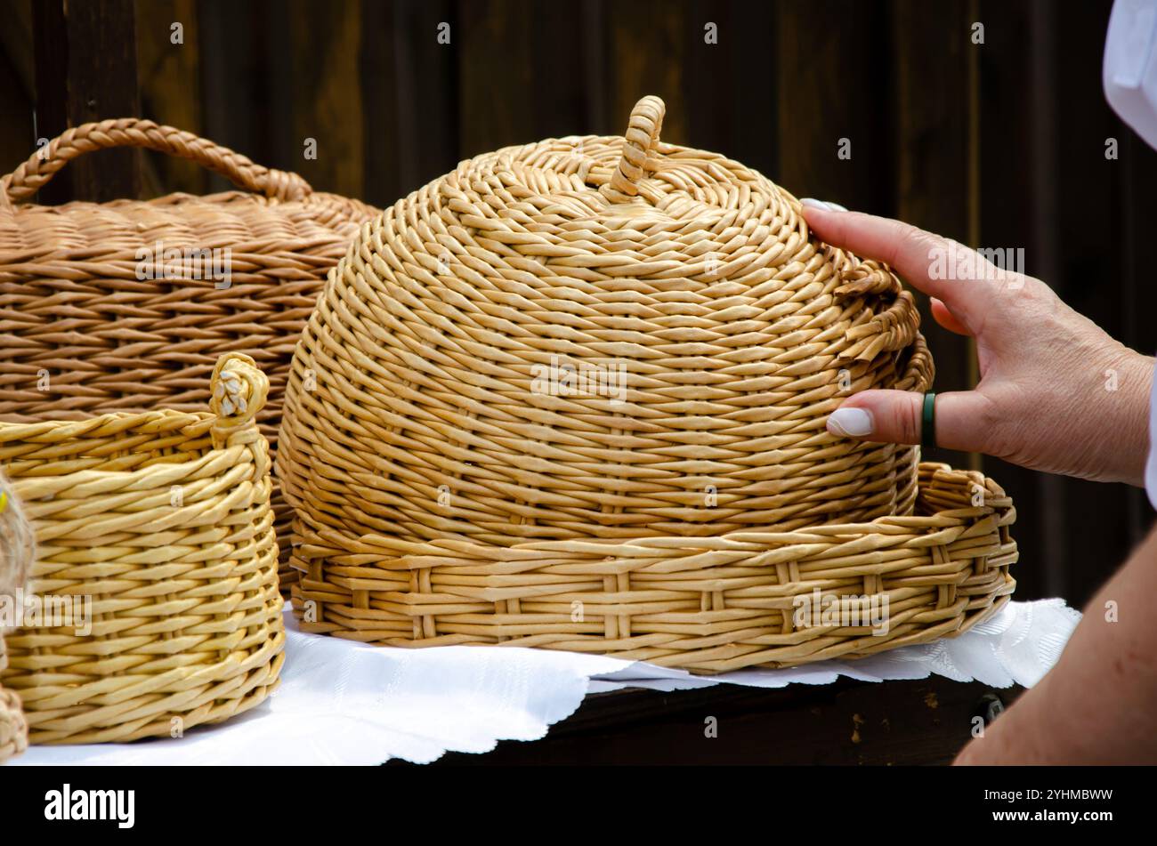 Decorative products and objects made of wicker wood Stock Photo - Alamy